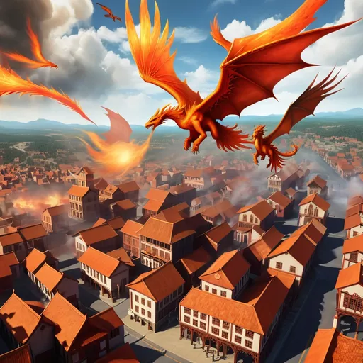 Phoenix's flying over a town from the 1700 fighting...
