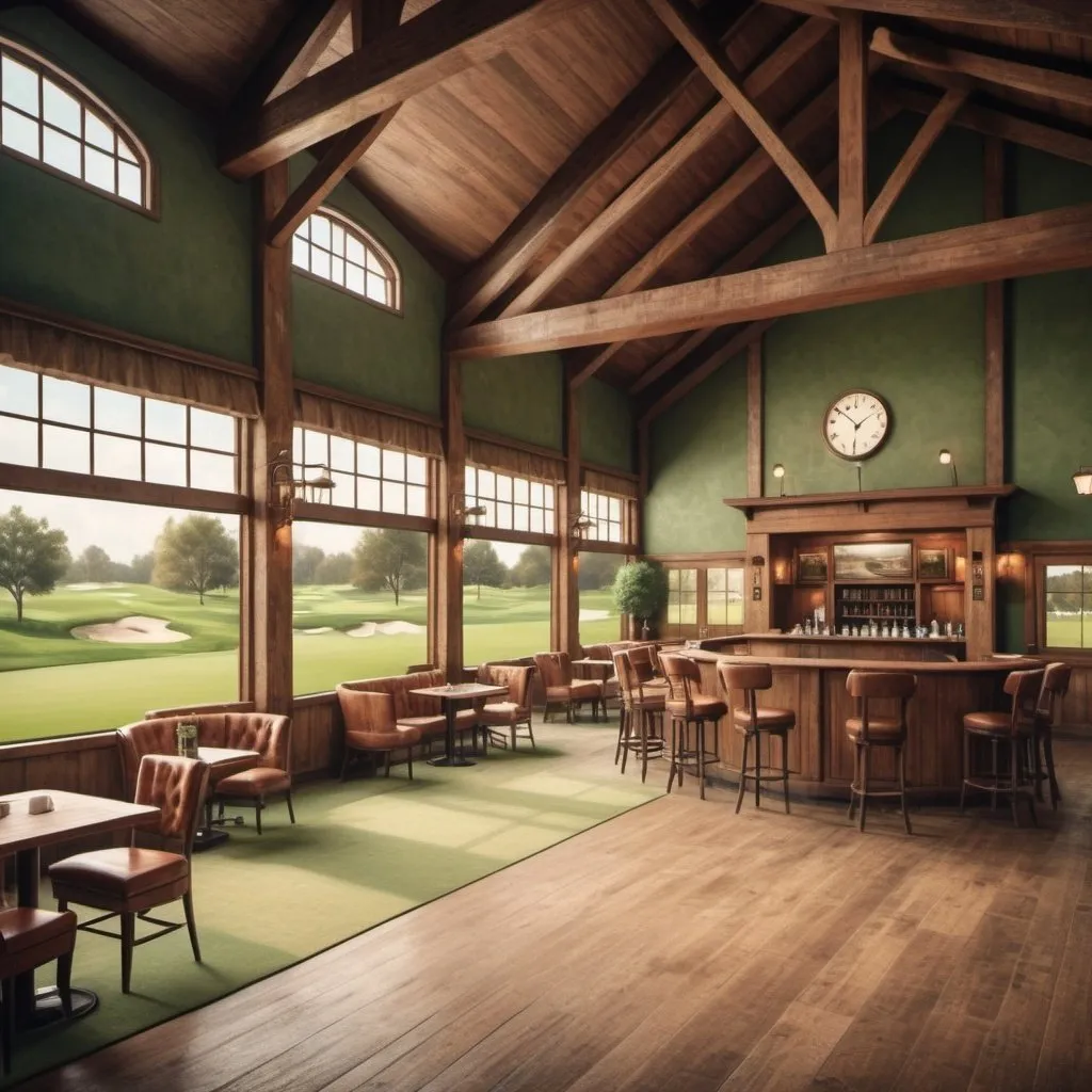 Realistic depiction of a golf course clubhouse, simp...