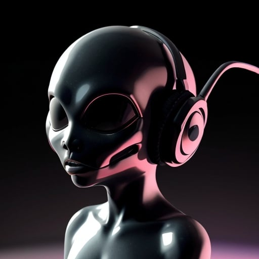 Alien listening to music 3D abstract
