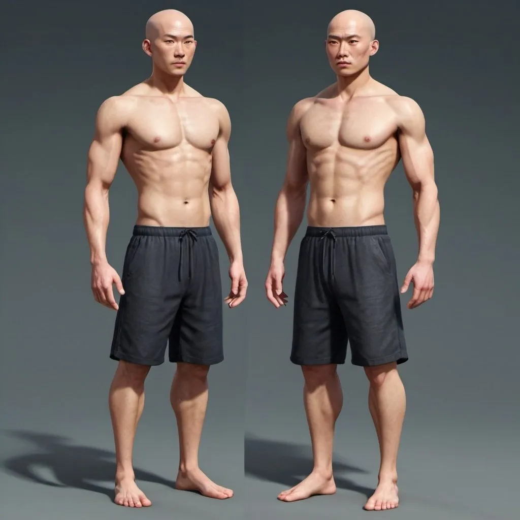 create me a skinny chinese man that is bald and has...