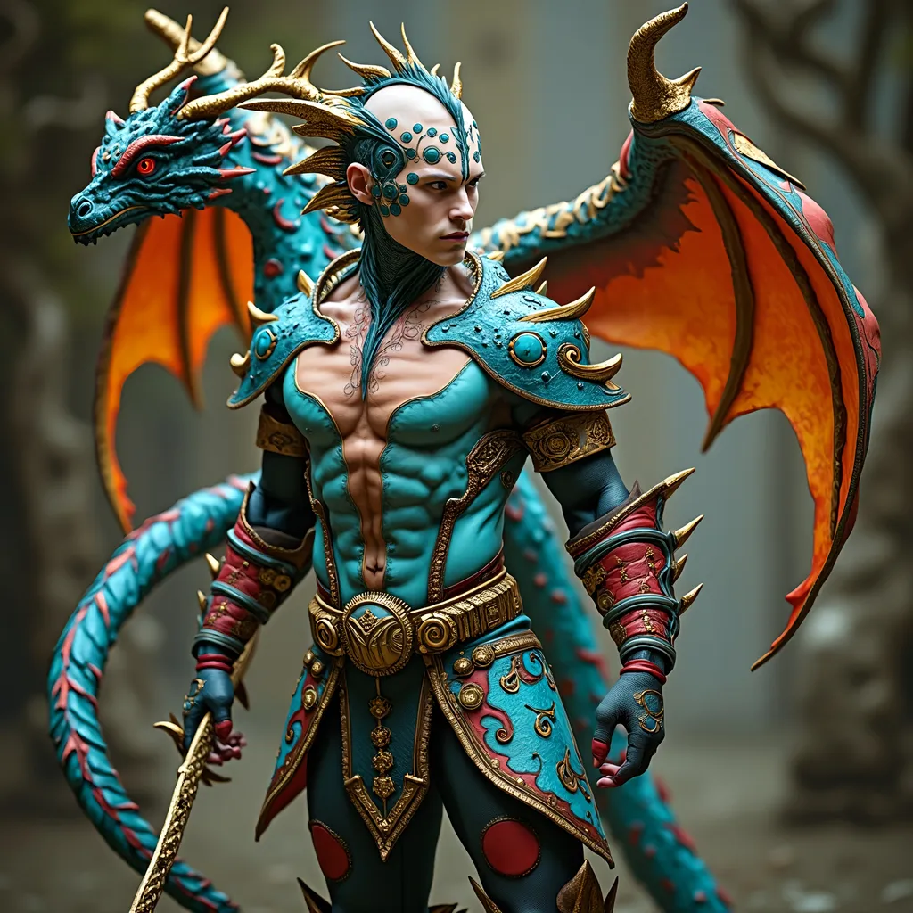 male multicolored Pearl Steampunk Dragon-man hybrid...