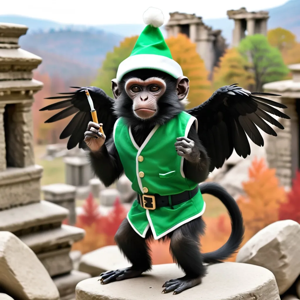 an angry black capuchin monkey with black raven wing...