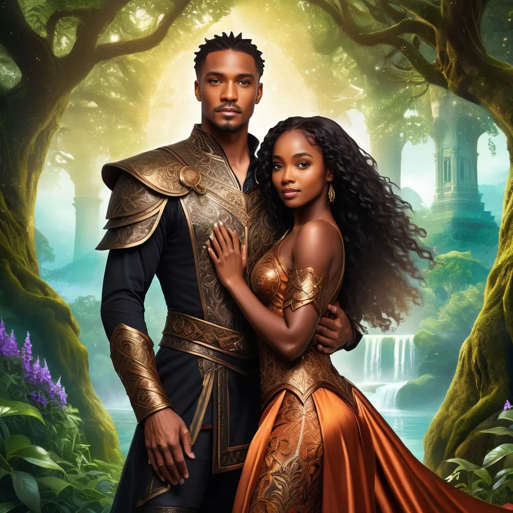 A romantic fantasy novel cover featuring a handsome...