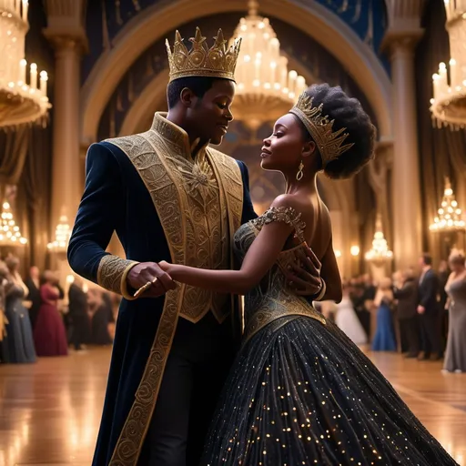 A stunning black queen, adorned in an intricately be...