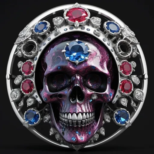 (3D) Ruby, Sapphire, Diamond, gemstones skull in sk...