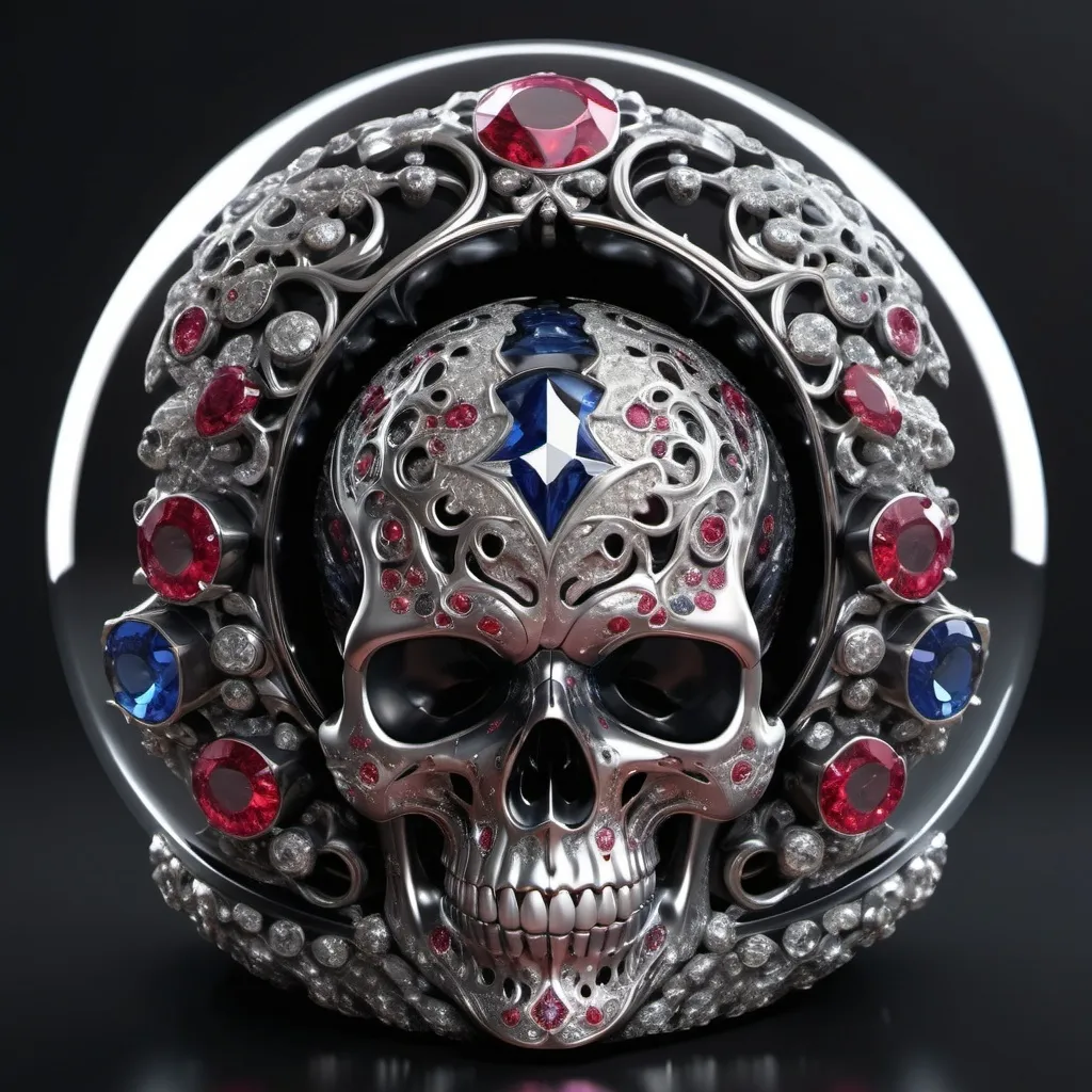 (3D) Ruby, Sapphire, Diamond, gemstones skull in sk...