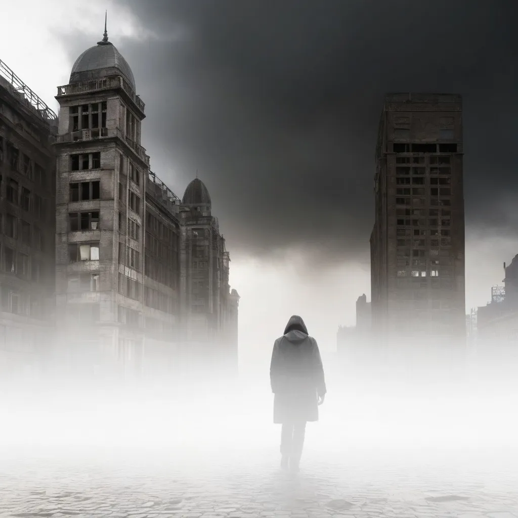 A photograph taken in a dystopian future in London,...