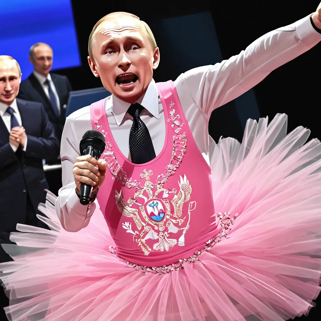 Putin singing in a pink tutu