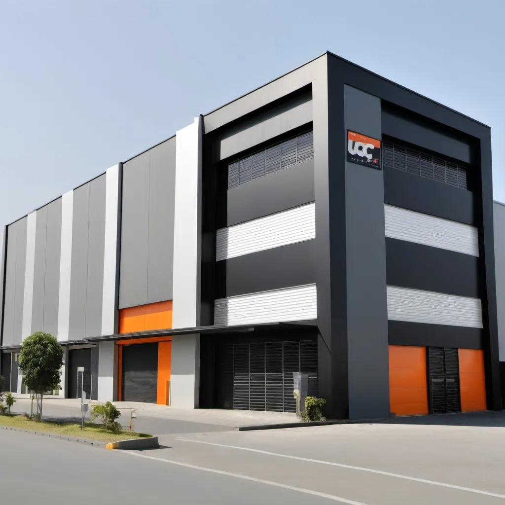 Modern 2-storey warehouse in orange grey and black w...