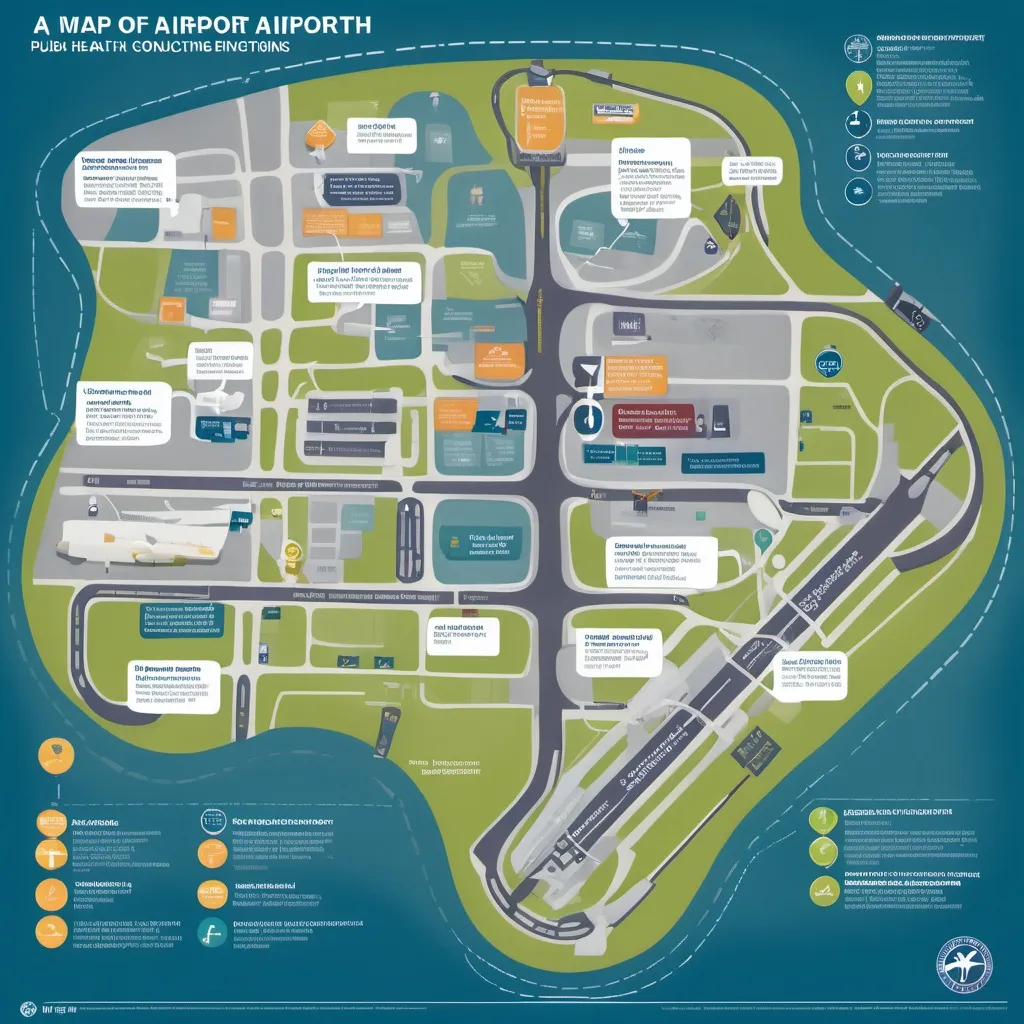 a map of an airport showing the functions of public...