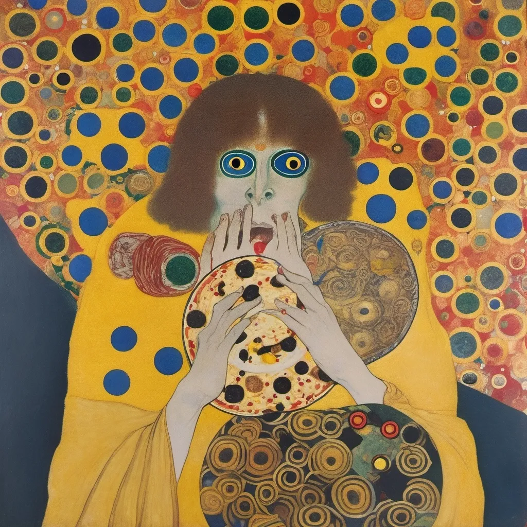 In a fresco, Gustav klimt, jugendstil, cyclops eats...