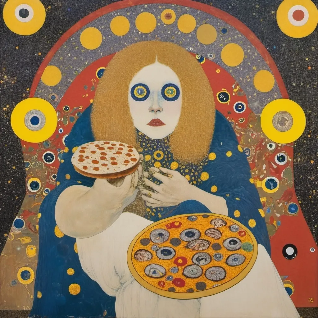 In a fresco, Gustav klimt, jugendstil, cyclops eats...