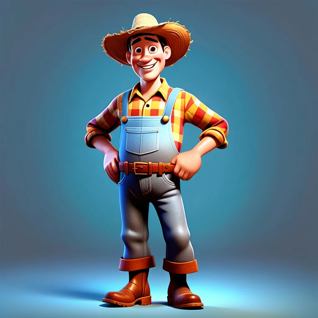 Disney pixar character, 3d render style, farmer with...