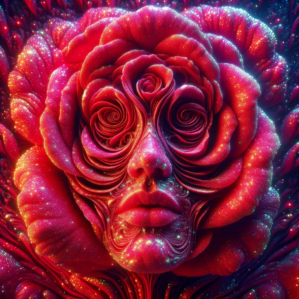 a red rose , the rose forms a woman face, detailed r...