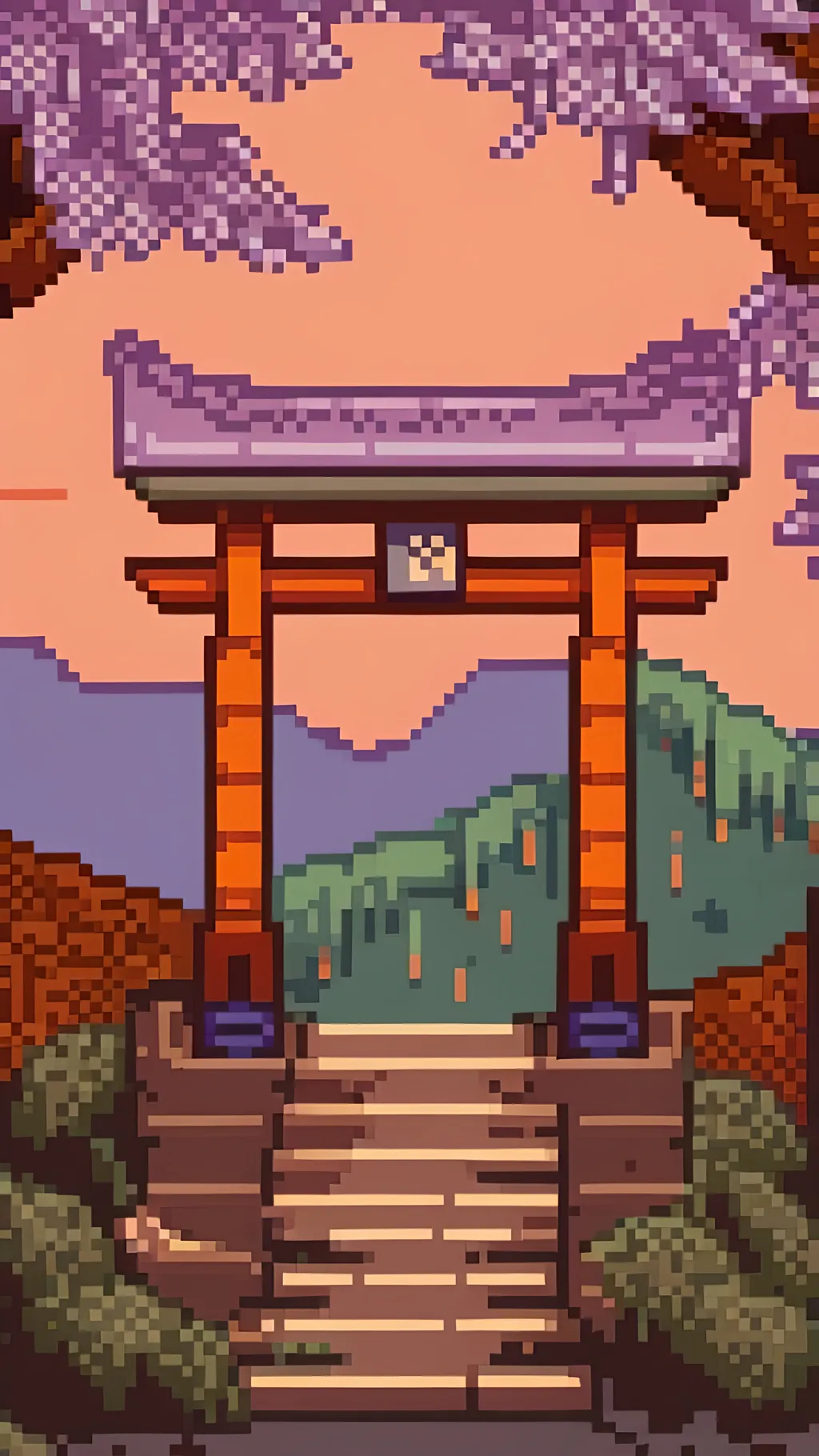 A melancholic pixel art scene of a traditional Japan...