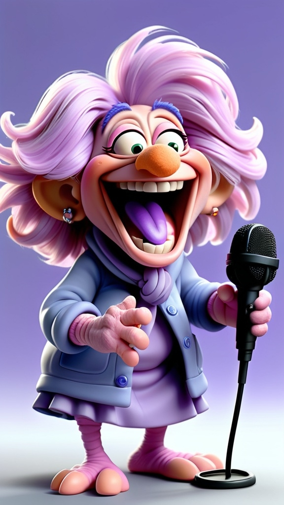 Fraggle Rock style, pink skin Fraggle laughing chubb...