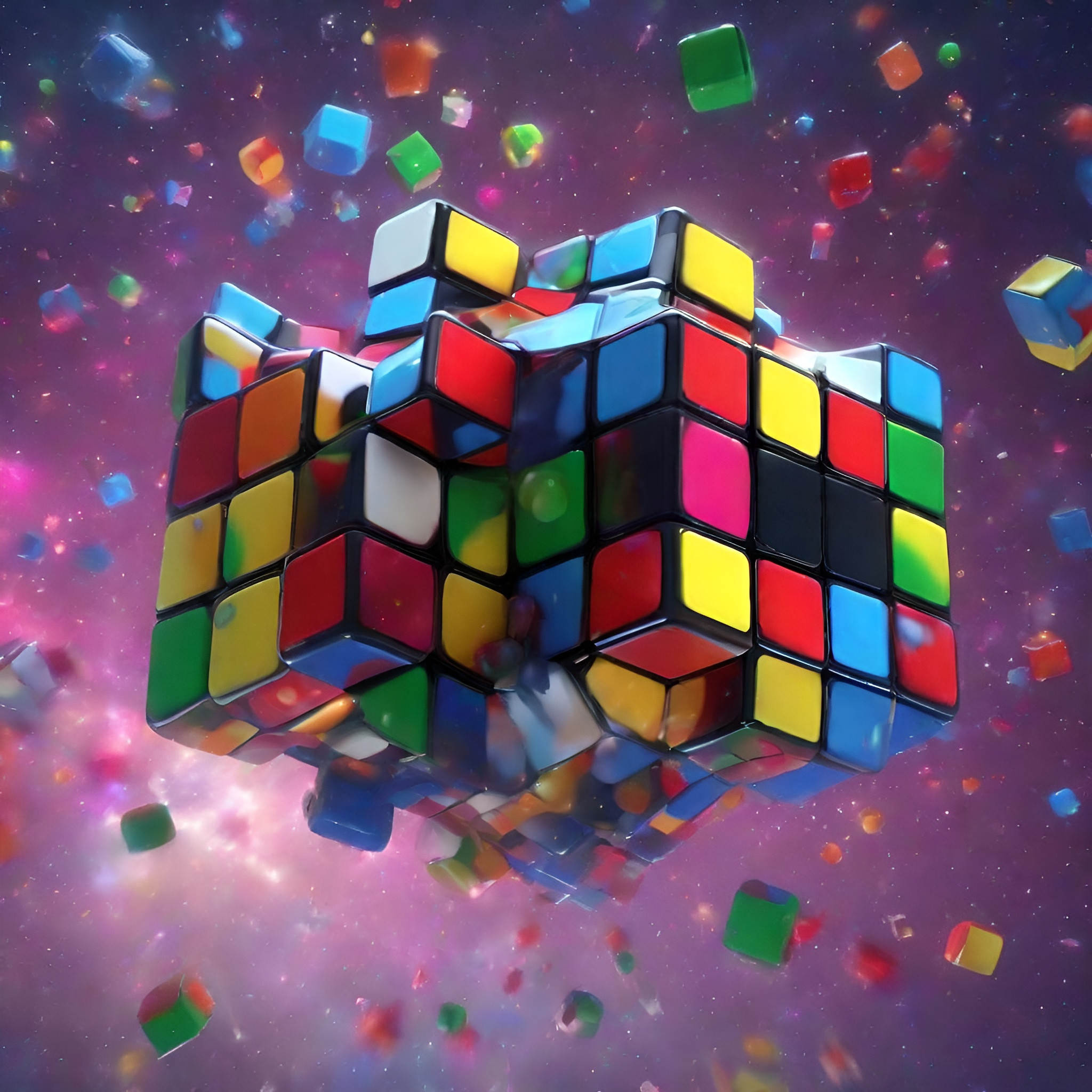 Giant colorful liquid Rubik s cube floating in space