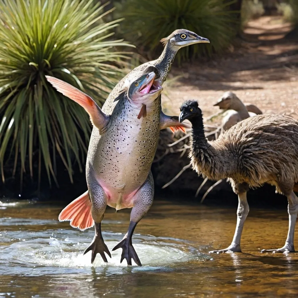 A trout riding an emu