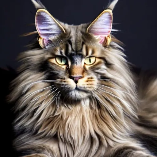 a Maine coon with brown fur, yellow eyes, long tall,... | OpenArt