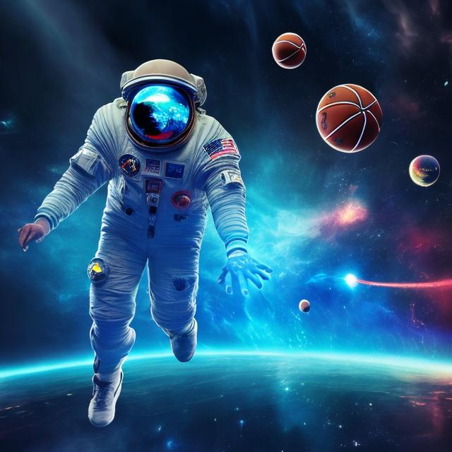 Space basketball game, high-def photo-realistic, fut...