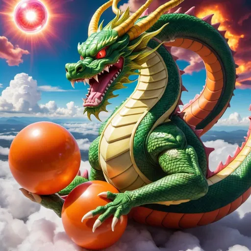 Shenron emerging from the Dragon Balls, ready to gra...