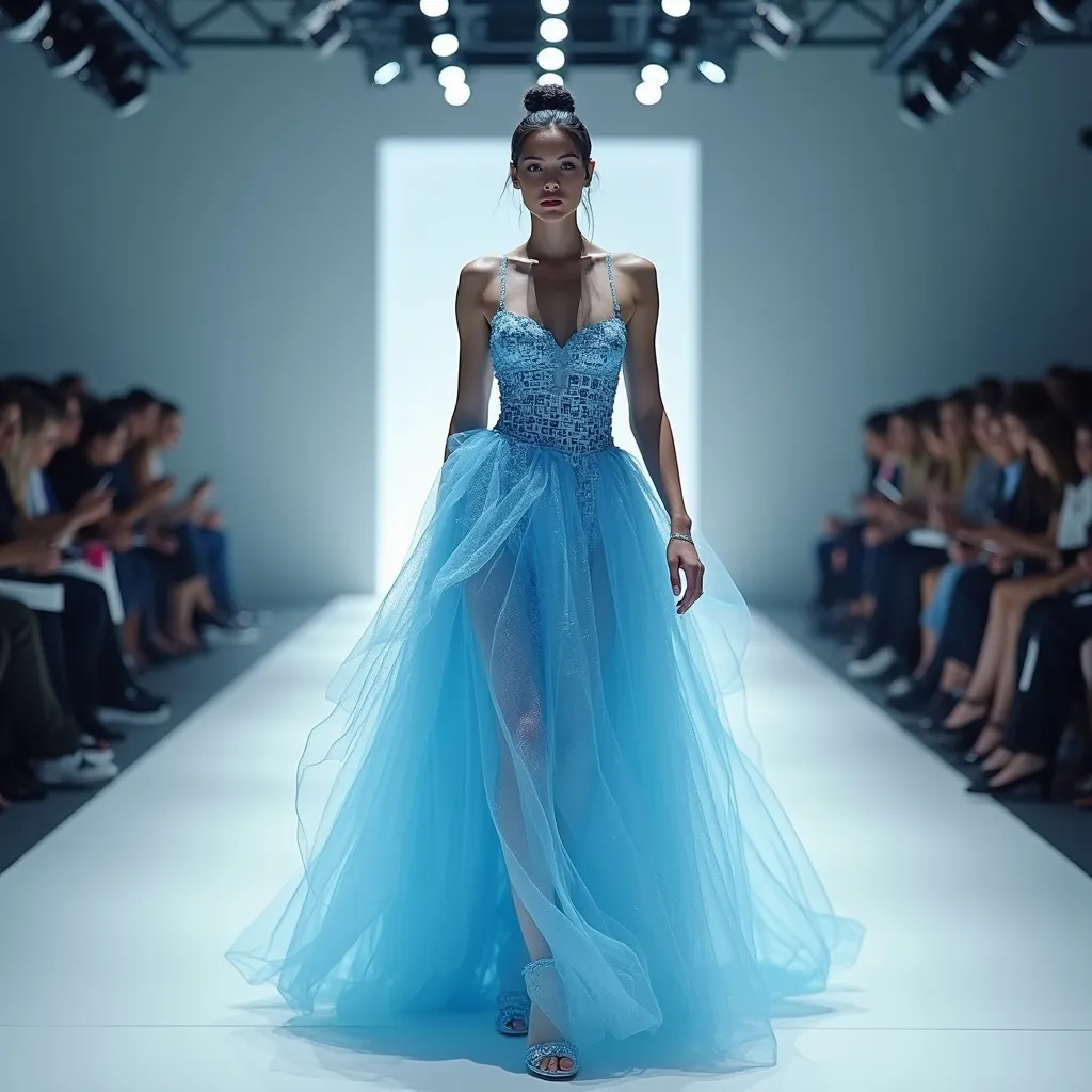 A qr code printed dress wearing top model's dress tu...