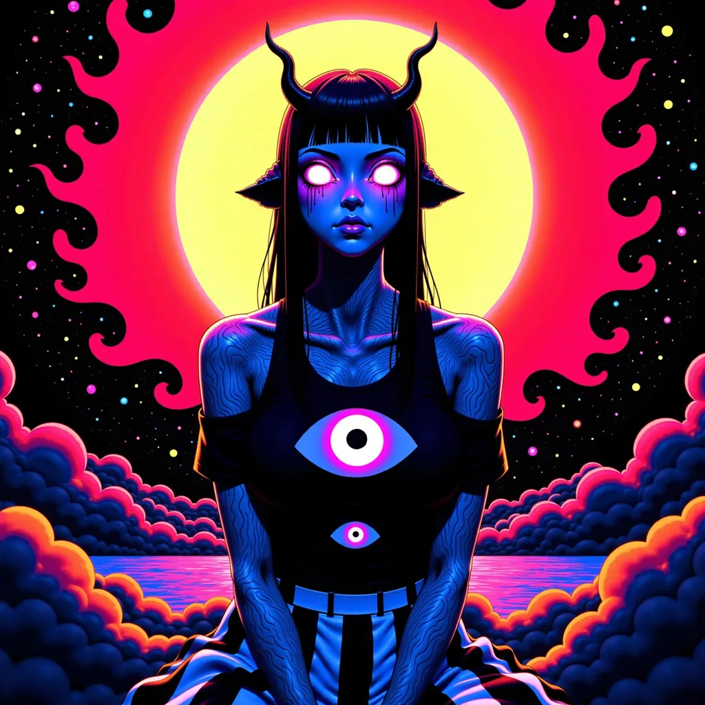 Third eye in the center of an all-seeing sun, psyche...