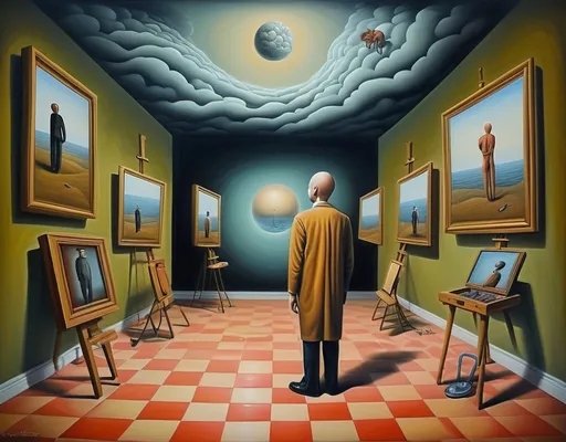 Odd human behavior. Surreal painting