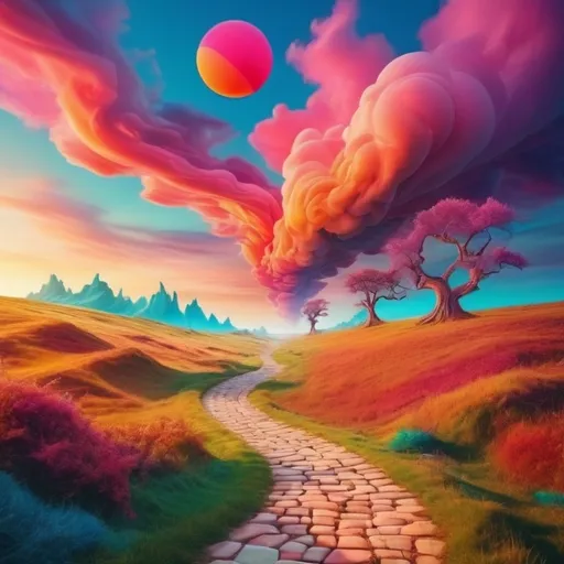 A beautiful surreal path at sunrise. Surrealism. Ima...
