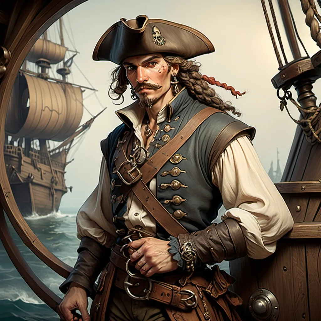 Medieval fantasy fierce male pirate, Anton Pieck-sty...