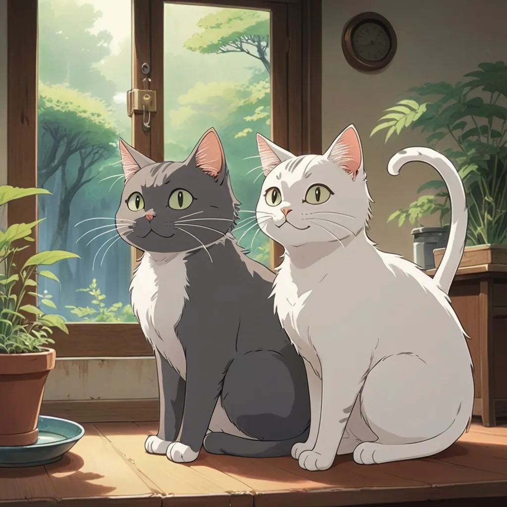 2d studio ghibli anime style, Male cat with a super...