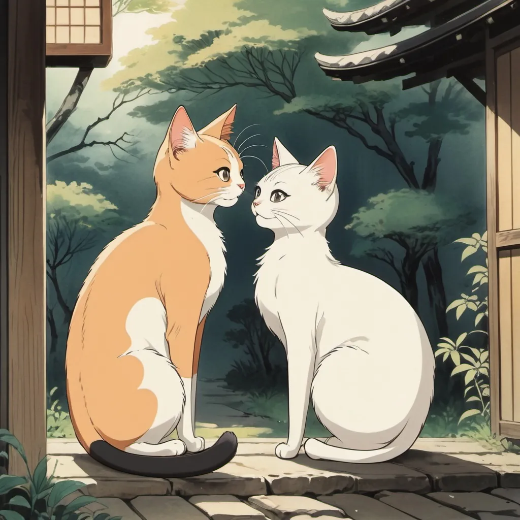 Vintage anime style, japanese illustration, Male cat...
