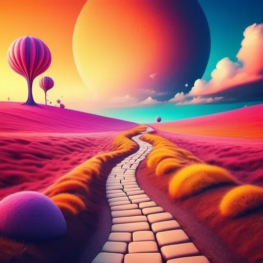 A beautiful surreal path at sunrise. Surrealism. Ima...