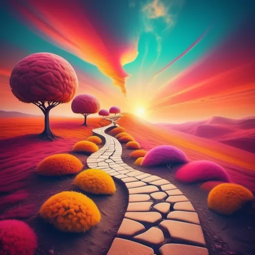 A beautiful surreal path at sunrise. Surrealism. Ima...