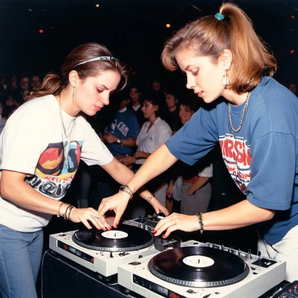 dj emma johnson mixing and scratching on two turntab...