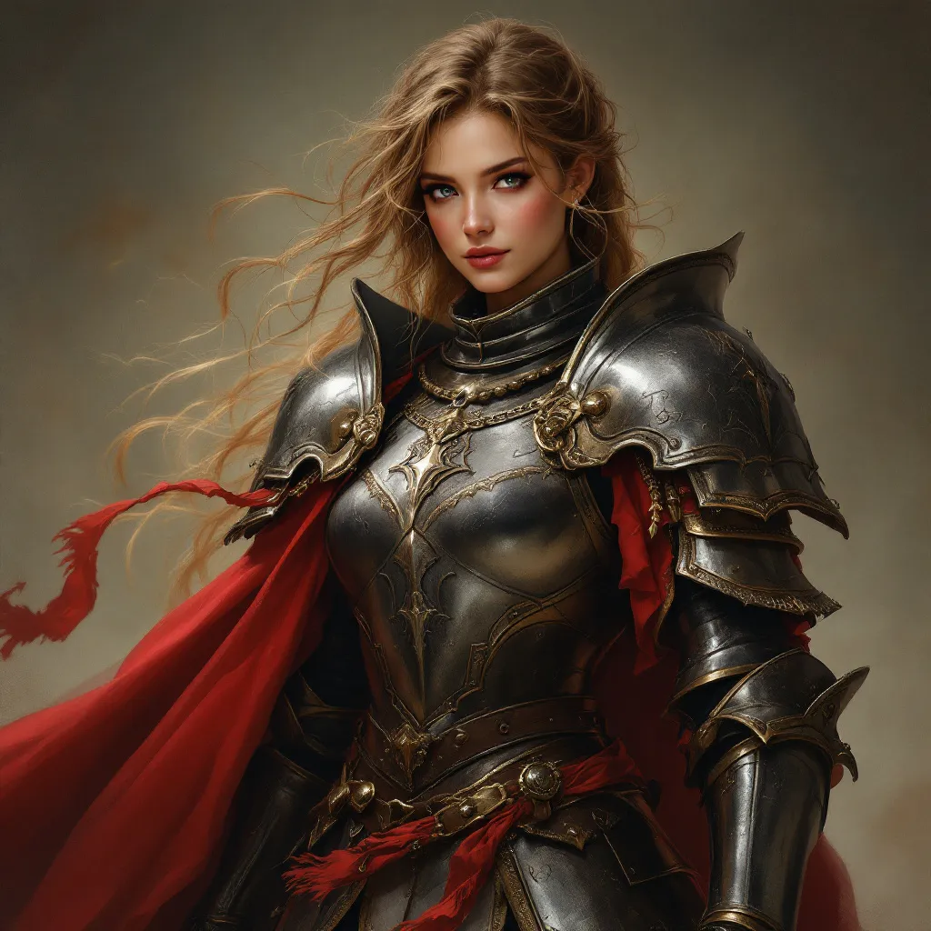 A beautiful female knight in paladin armour