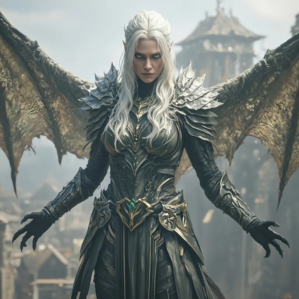 Powerful female dragon, sorceress, elf female dragoo...