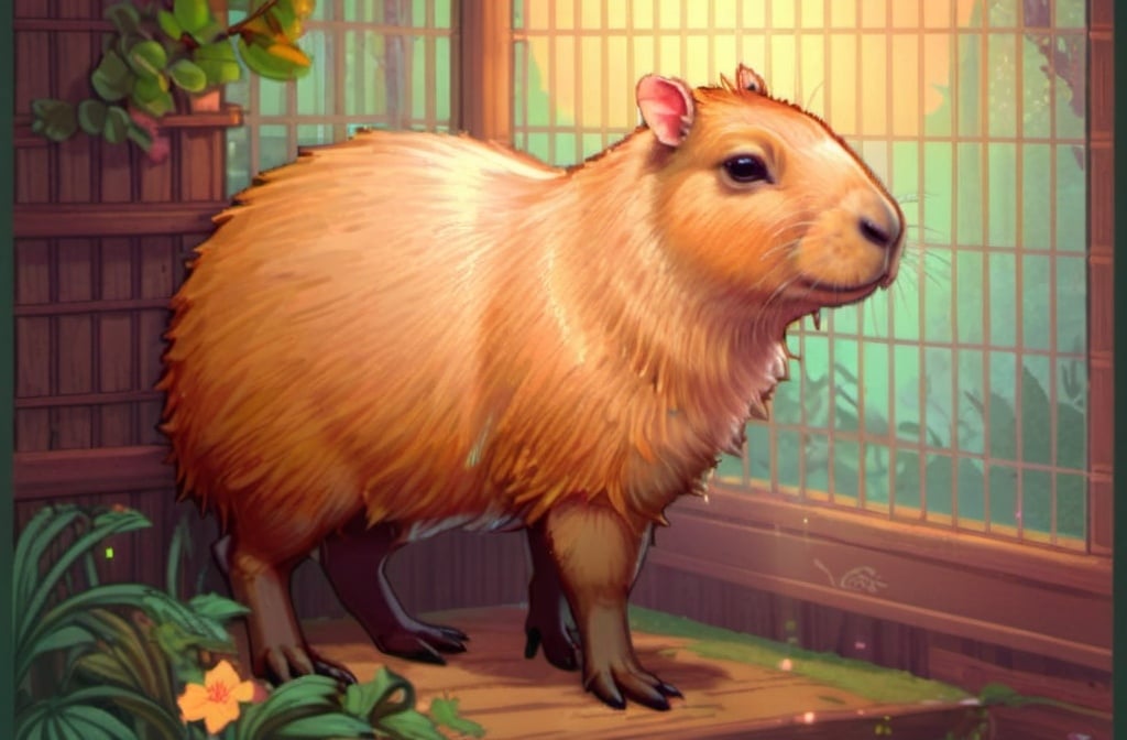 pixel art of an capybara at on a forest scene, fairy...