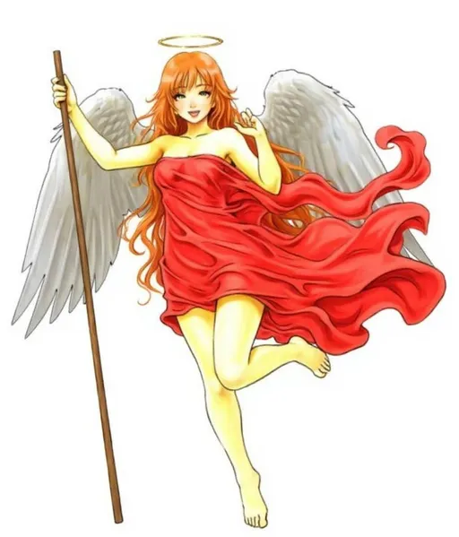 Red hair angel girl with a full red flag in one had