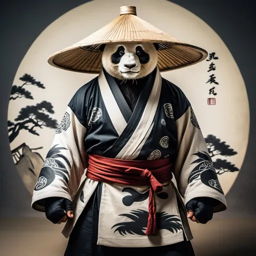 "A powerful Sigma Panda Warrior stands calmly in the...