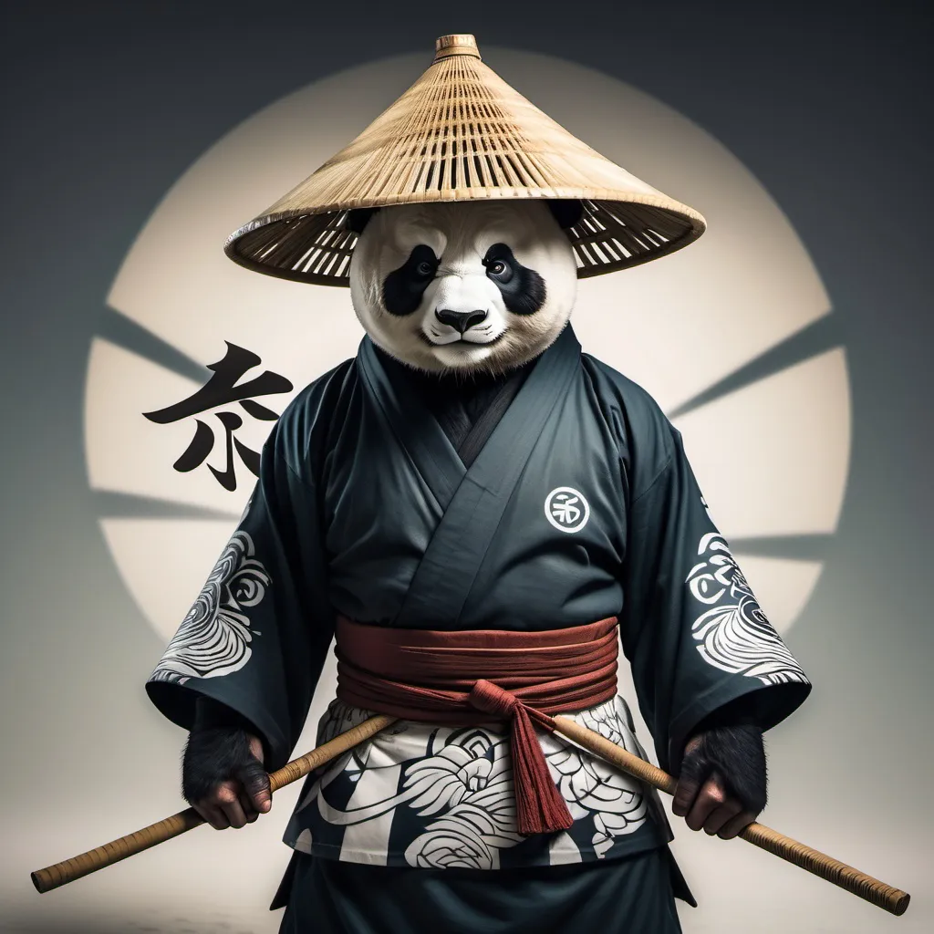 "A powerful Sigma Panda Warrior stands calmly in the...