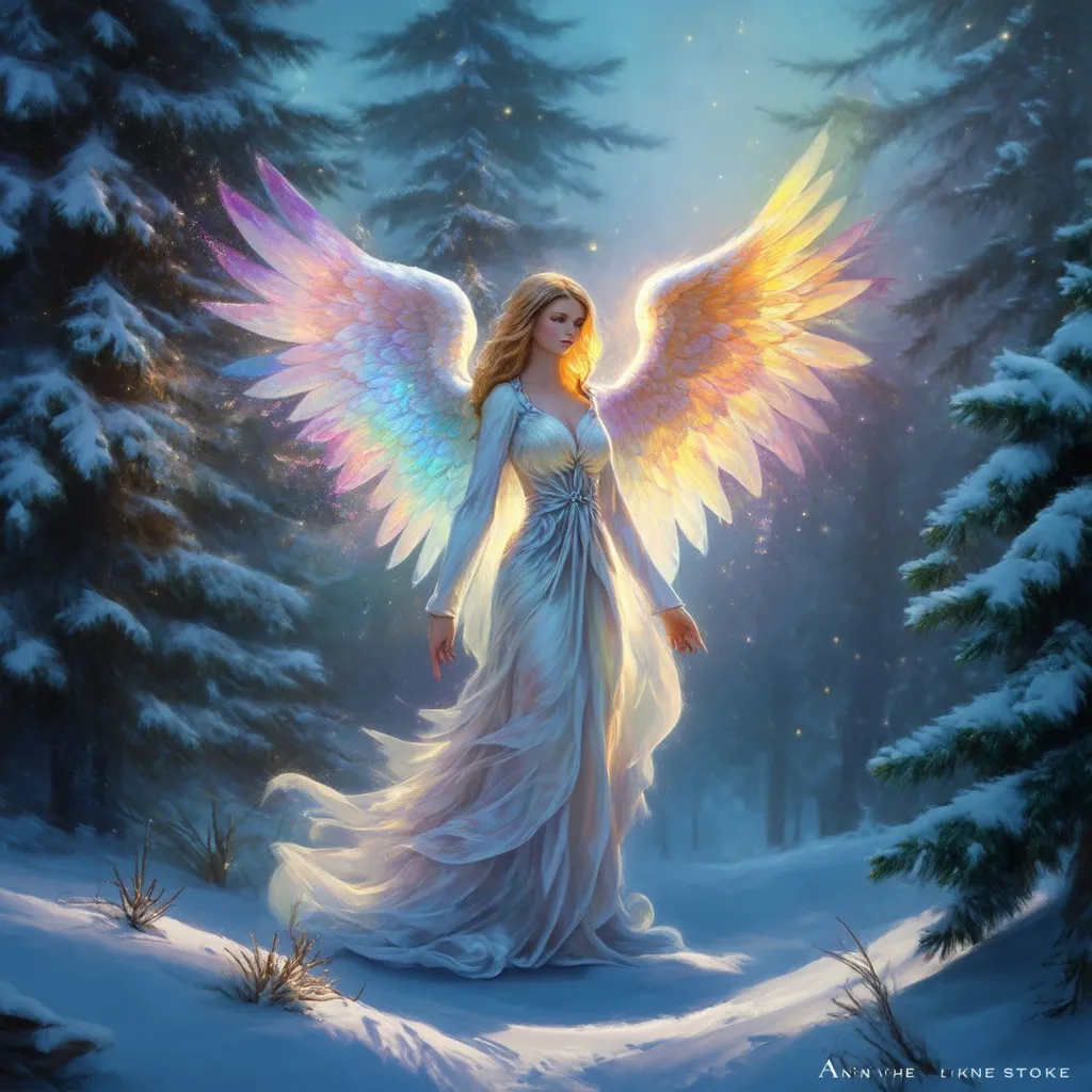 Airbrush painting of an angel with ethereal, multico...