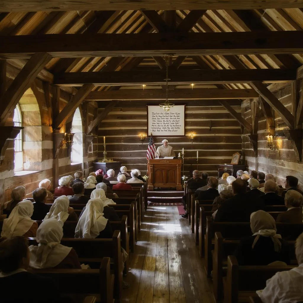 create an image of a small, simple, 17th century Pur...