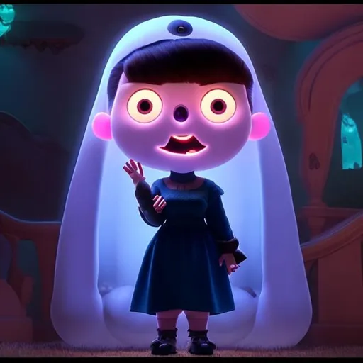 cute Pixar wireframe hologram old grandmother's soul...