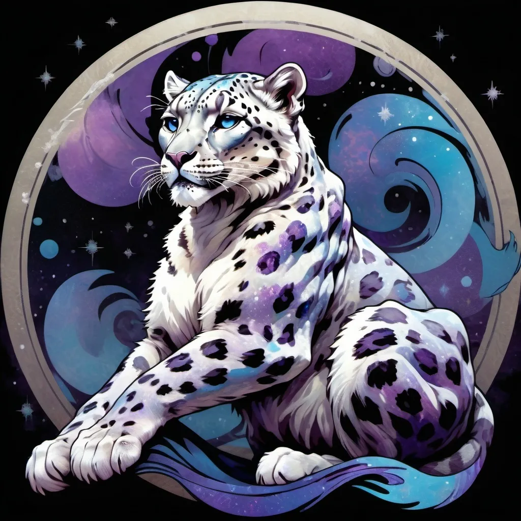 Snow leopard, full body of the leopard, black, purpl...