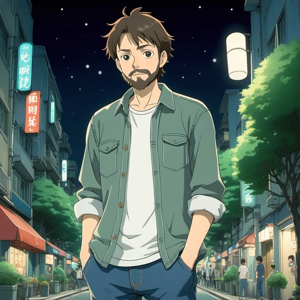 2d studio ghibli anime style, A casually confident i...