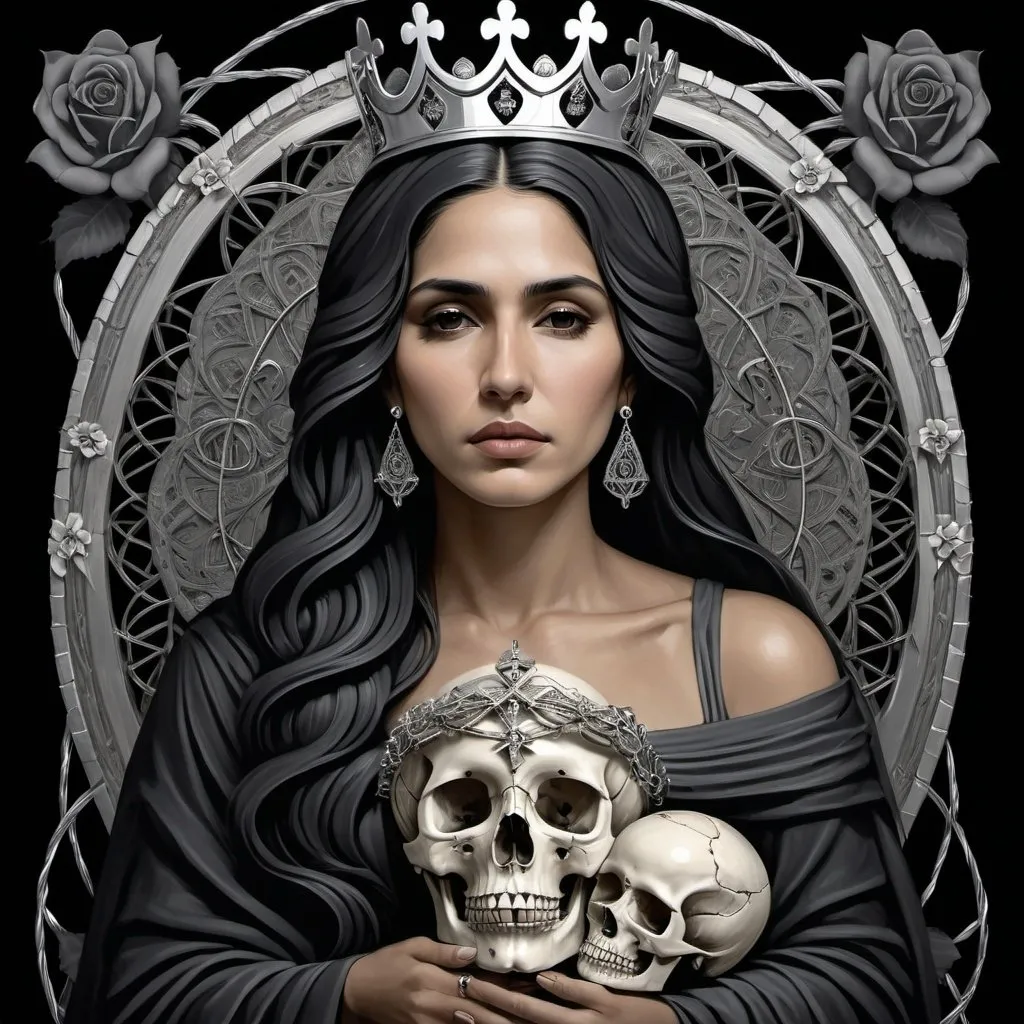 Young Hispanic Mother Mary with a crown of concertin...