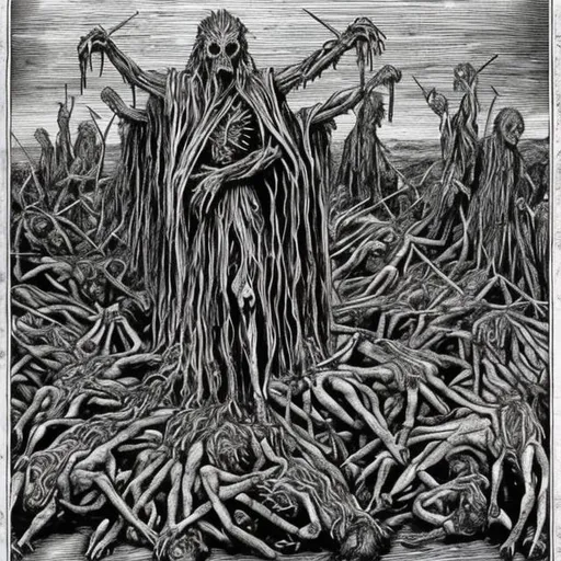 Wickerman covered in human gore, blood, organs, limb... | OpenArt