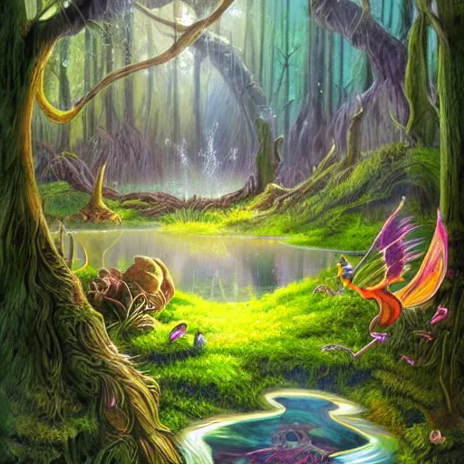 magical swamp, nostalgic disney art, fairies, | Stable Diffusion