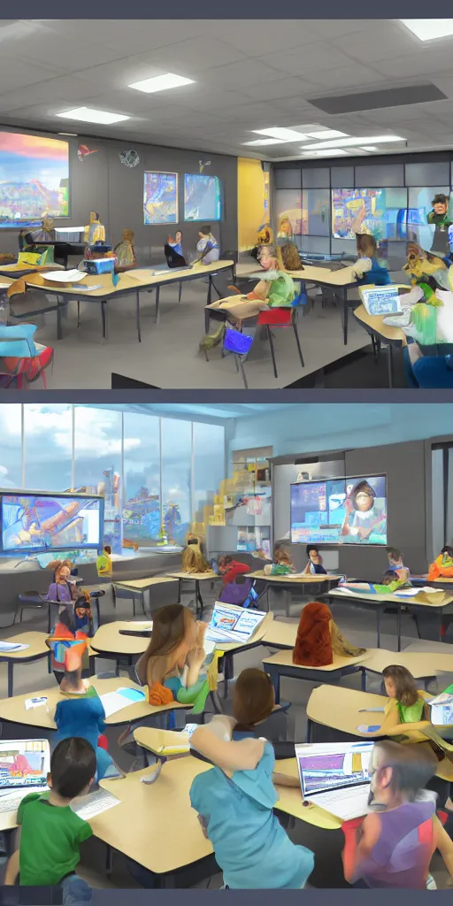 concept art, future high - tech classroom, a child | Stable Diffusion ...